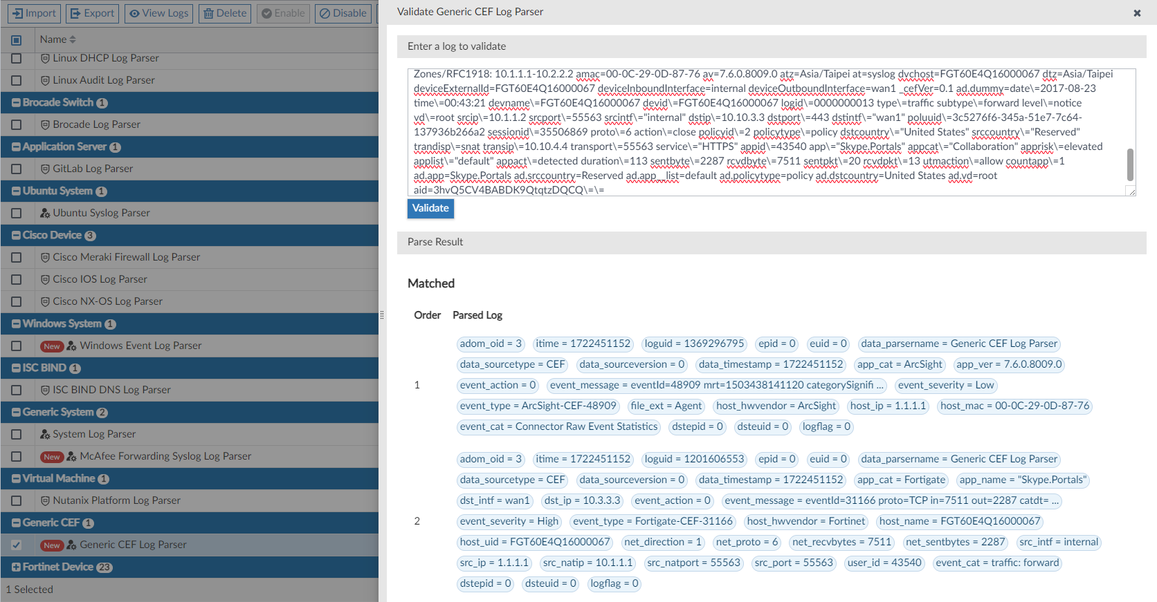 Importing a custom log parser | FortiAnalyzer 7.6.0 | Fortinet Document Library